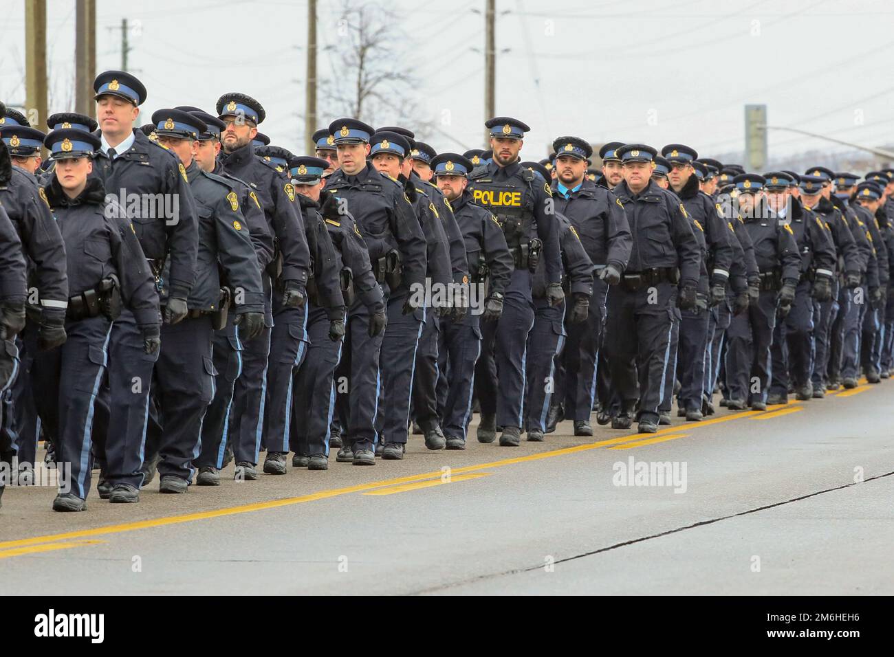 Ontario Provincial Police officers march at the funeral for OPP Const ...