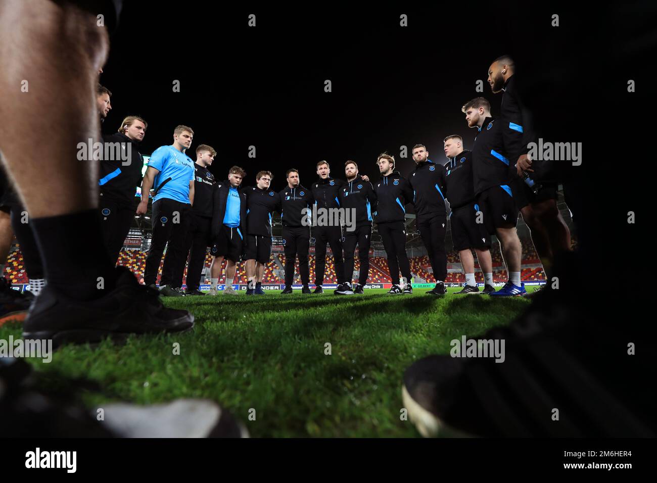 Bath players in a team huddle before the Gallagher Premiership match at ...