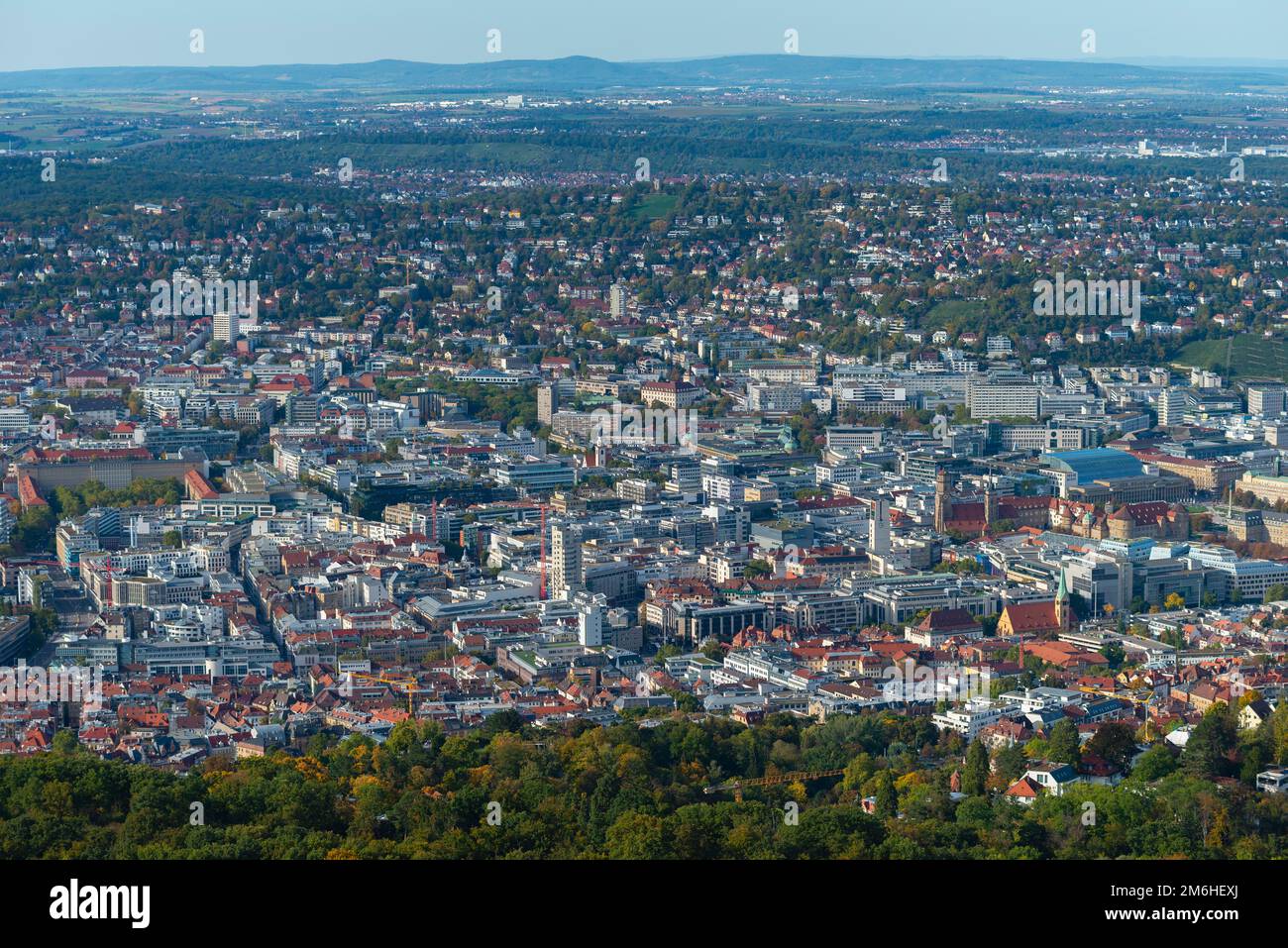 Stuttgart, view from TV tower, city centre, from above, Koenigsbau ...