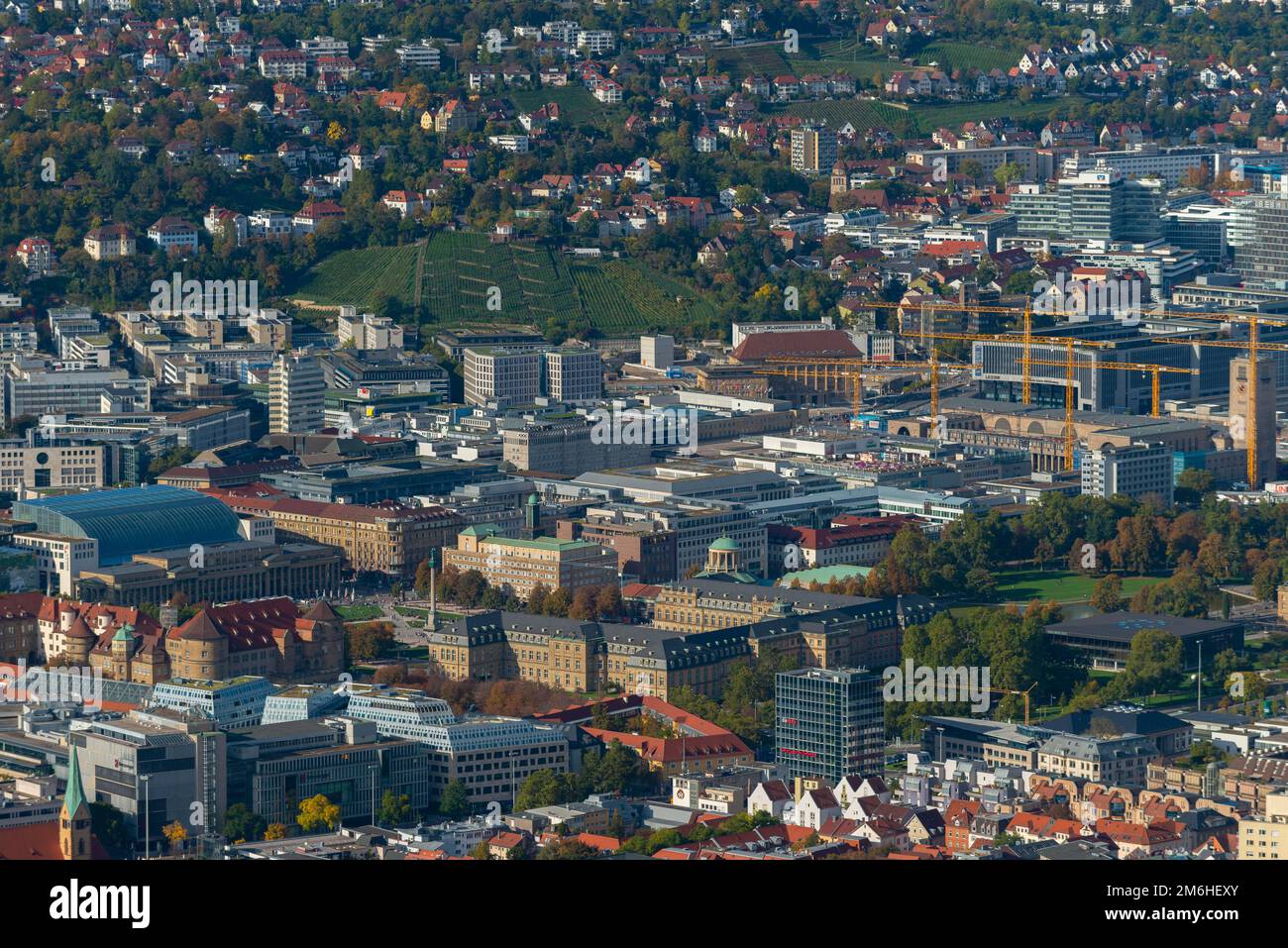 Stuttgart, view from the TV tower, city centre, from above, railway ...