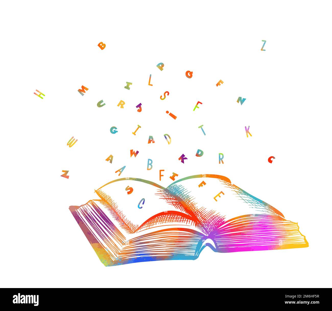 Open book flying alphabet Stock Vector Images - Alamy