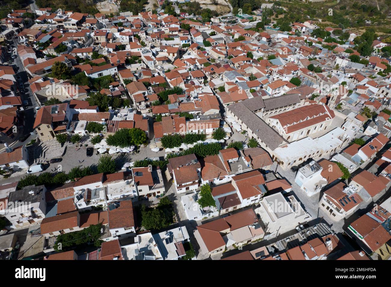 Aerial drone photograph of the mountain village of omodos. Larnaca ...