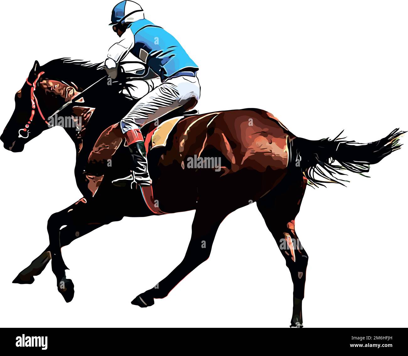 Racehorse with jockey at races. Isolated on a white background Stock ...