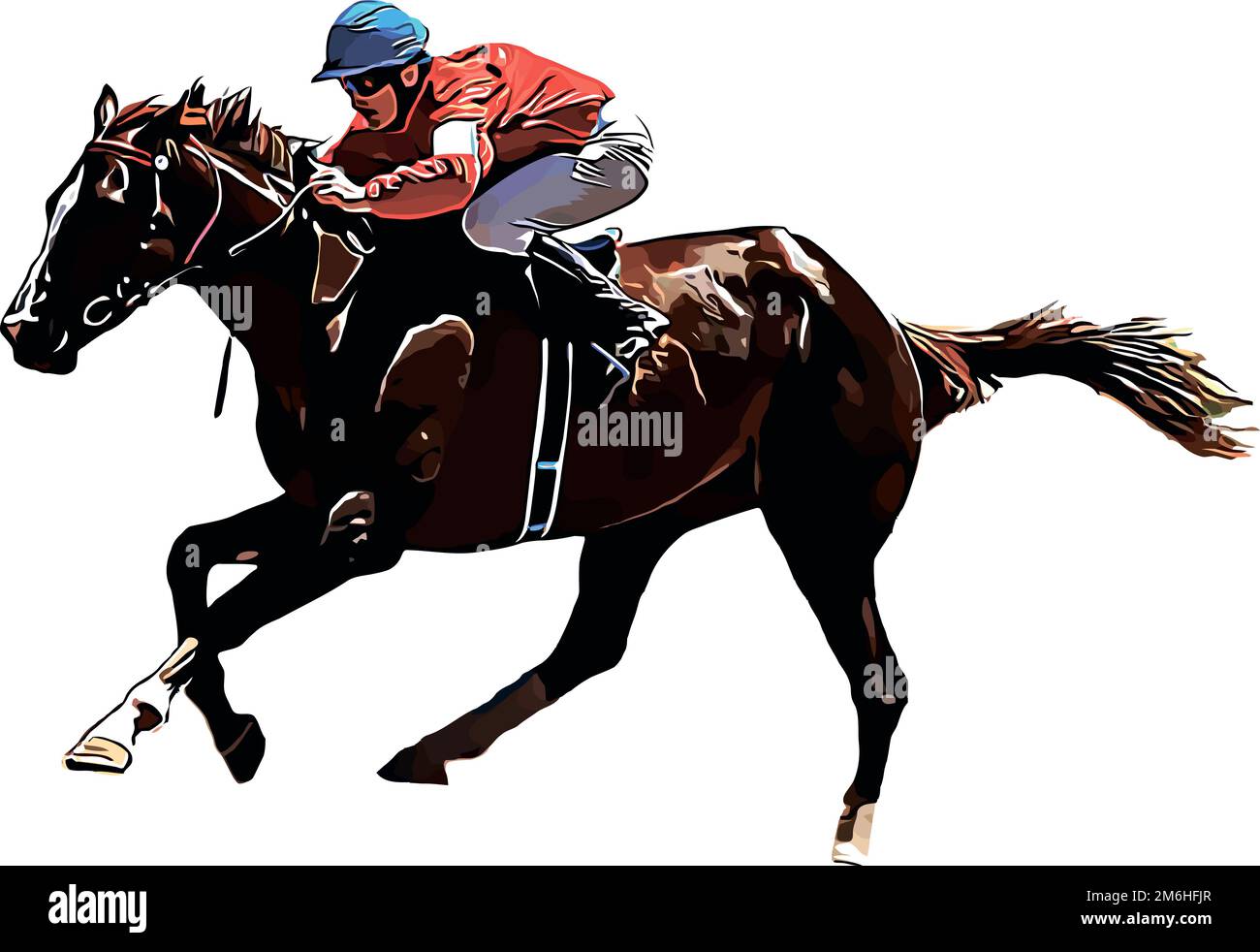 Racehorse with jockey at races. Isolated on a white background Stock ...