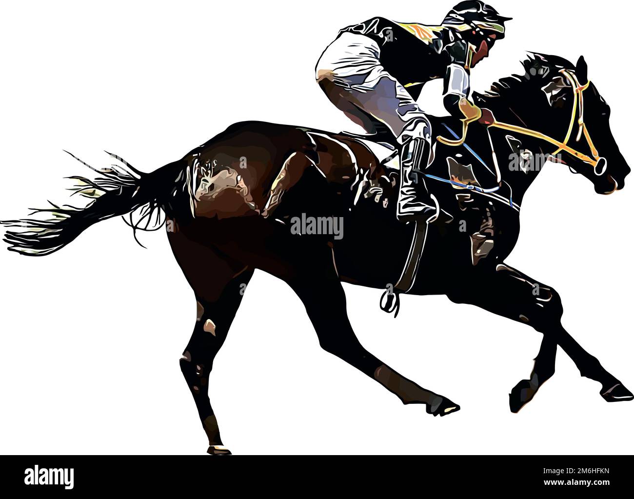 Racehorse with jockey at races. Isolated on a white background Stock ...