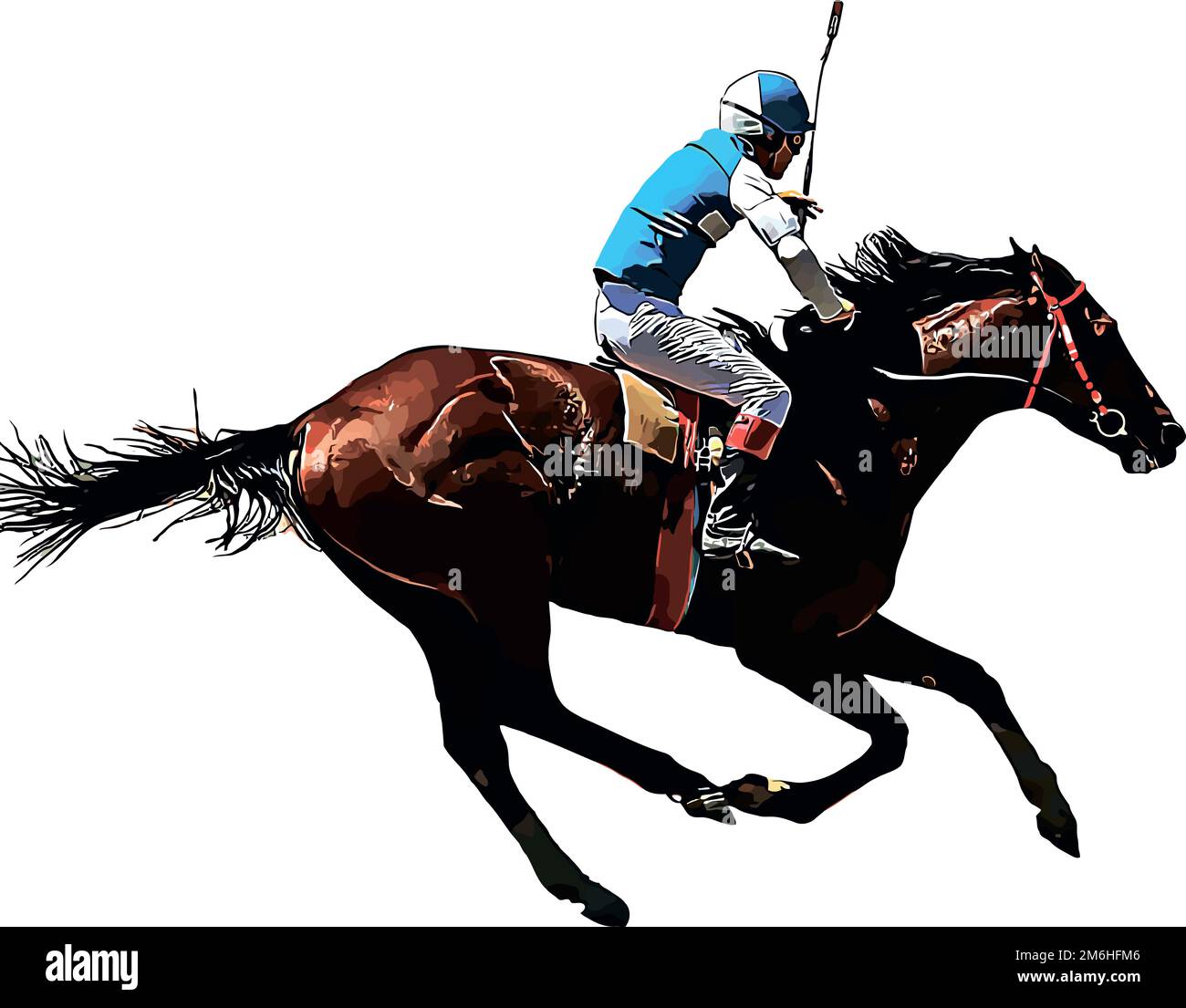 Racehorse with jockey at races. Isolated on a white background Stock ...