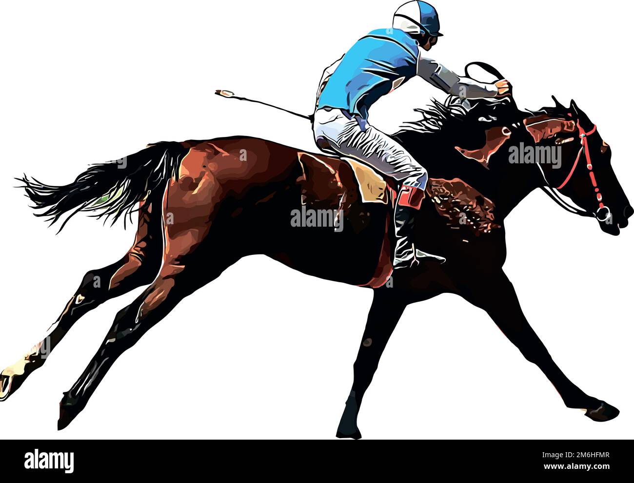 Racehorse with jockey at races. Isolated on a white background Stock ...