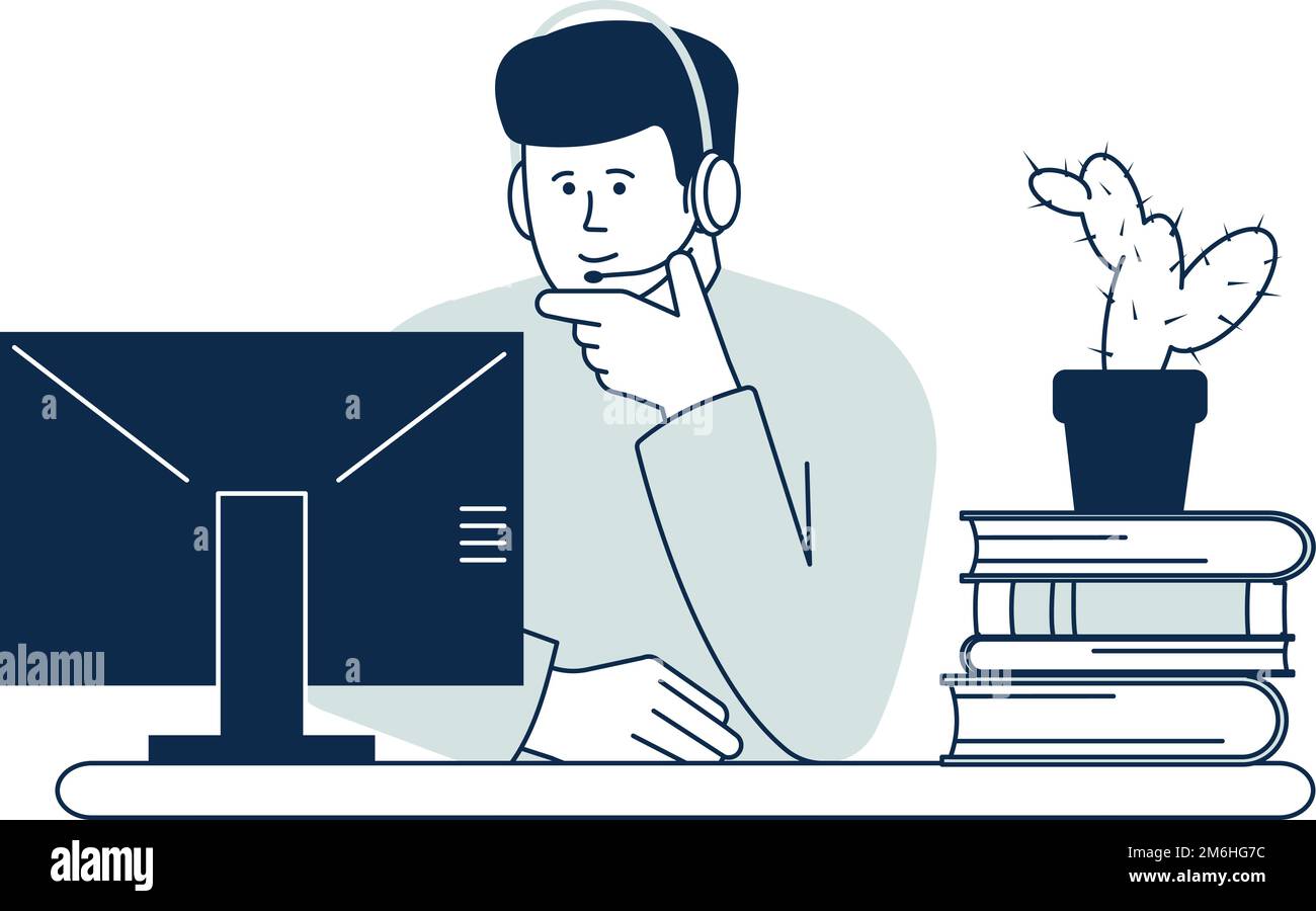 Customer service staff icon. Man in headset working Stock Vector Image ...