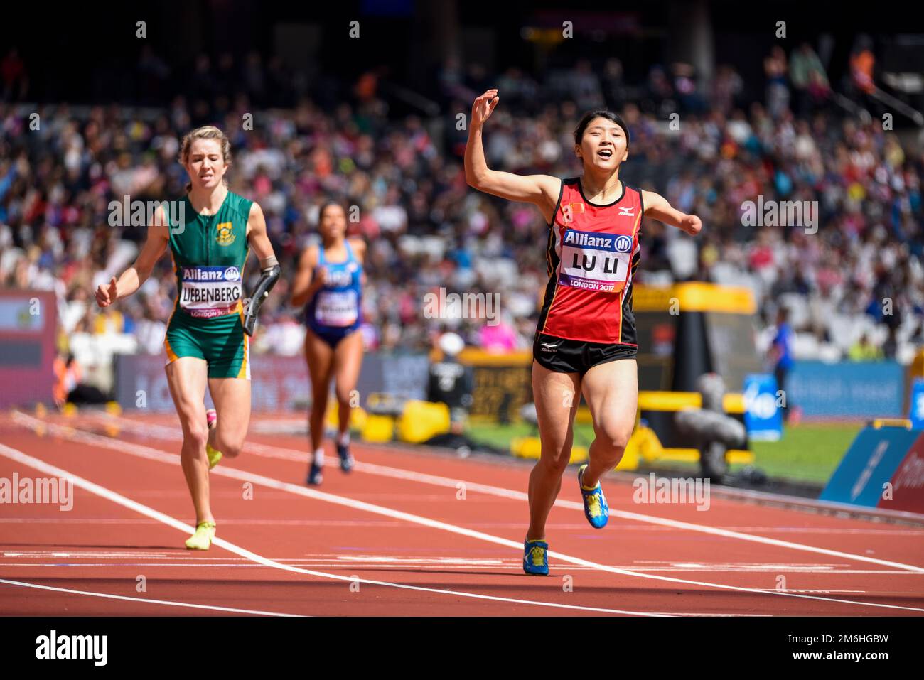 Lu Li of China winning the T47 400m final in the 2017 World Para ...