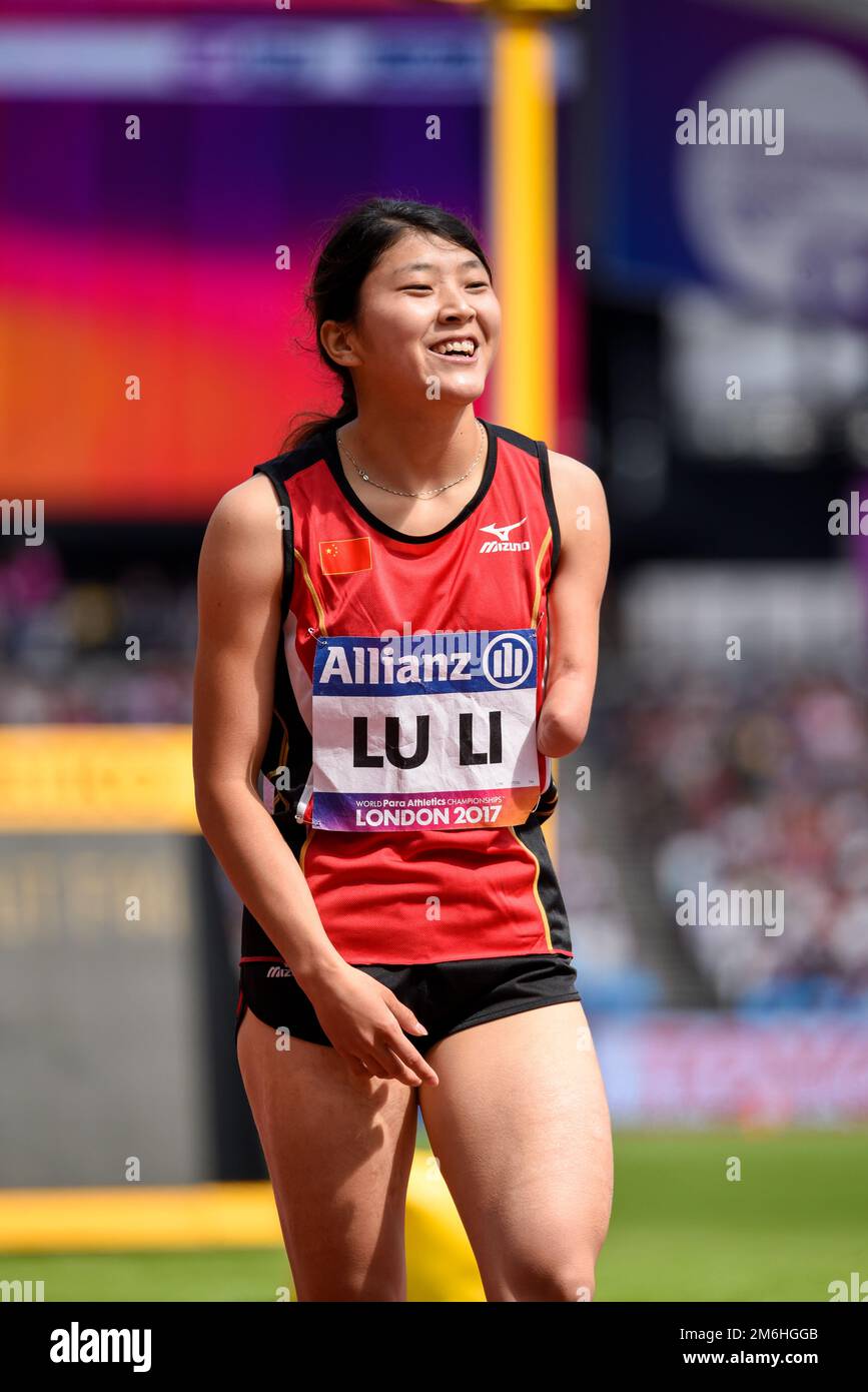 Lu Li of China after winning the T47 400m final in the 2017 World Para ...