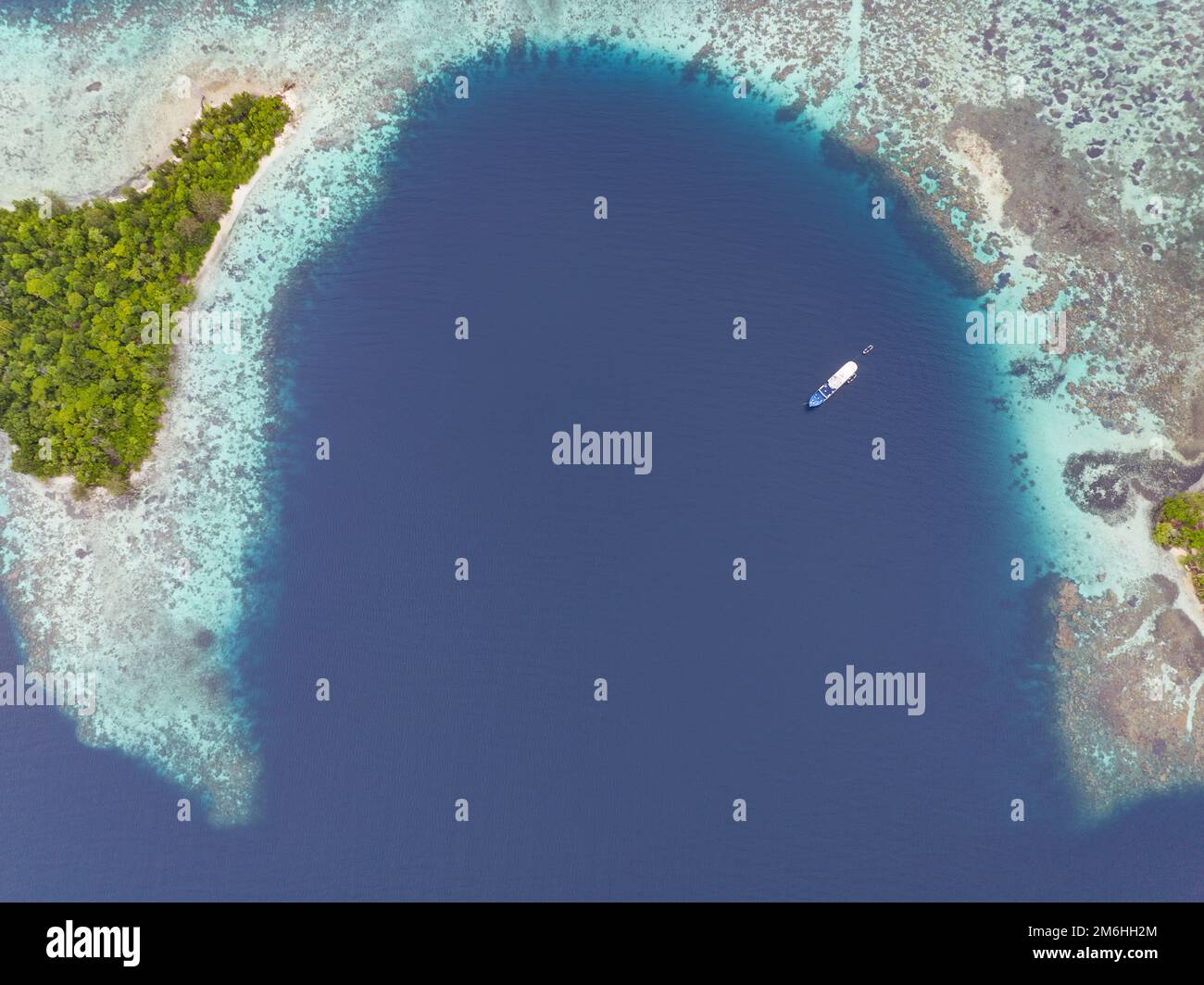 A healthy, robust coral reef surrounds a scenic bay in the Solomon ...