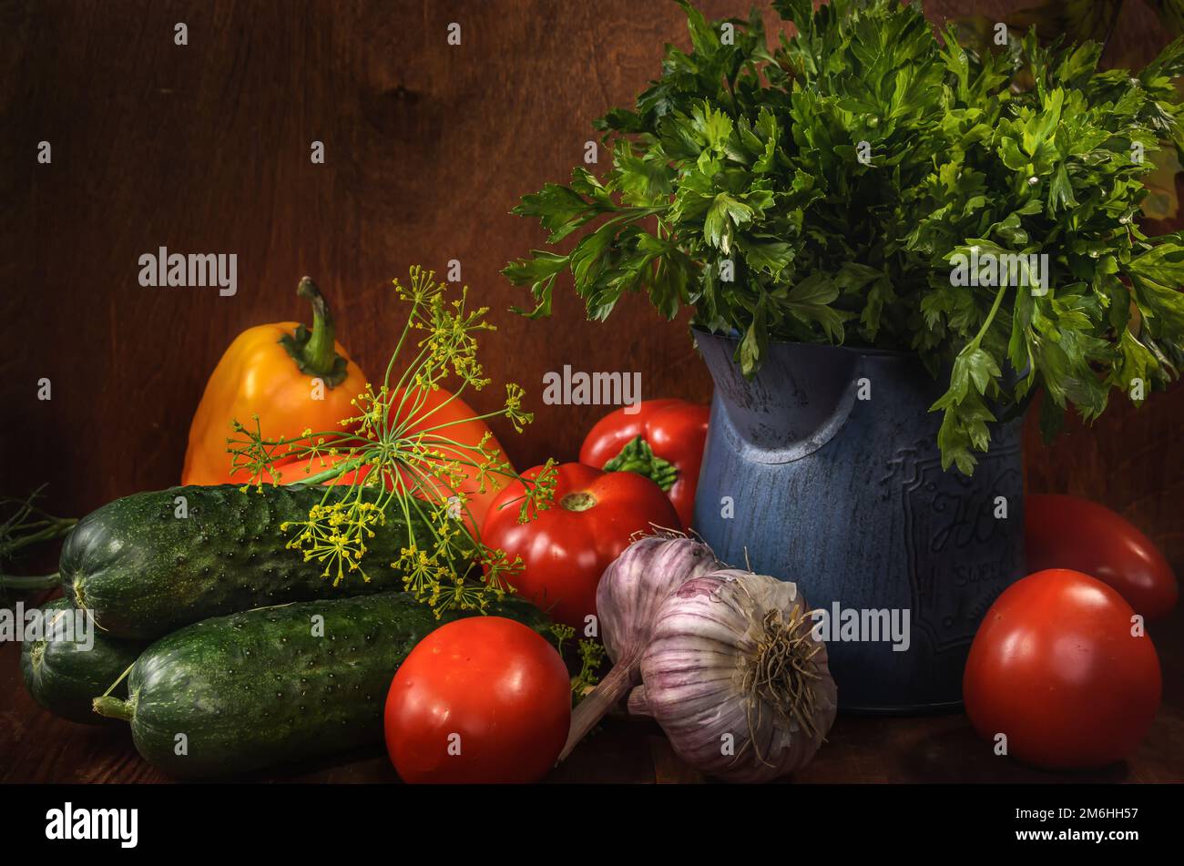 Cucumbers tomatoes peppers garlic hi-res stock photography and images ...