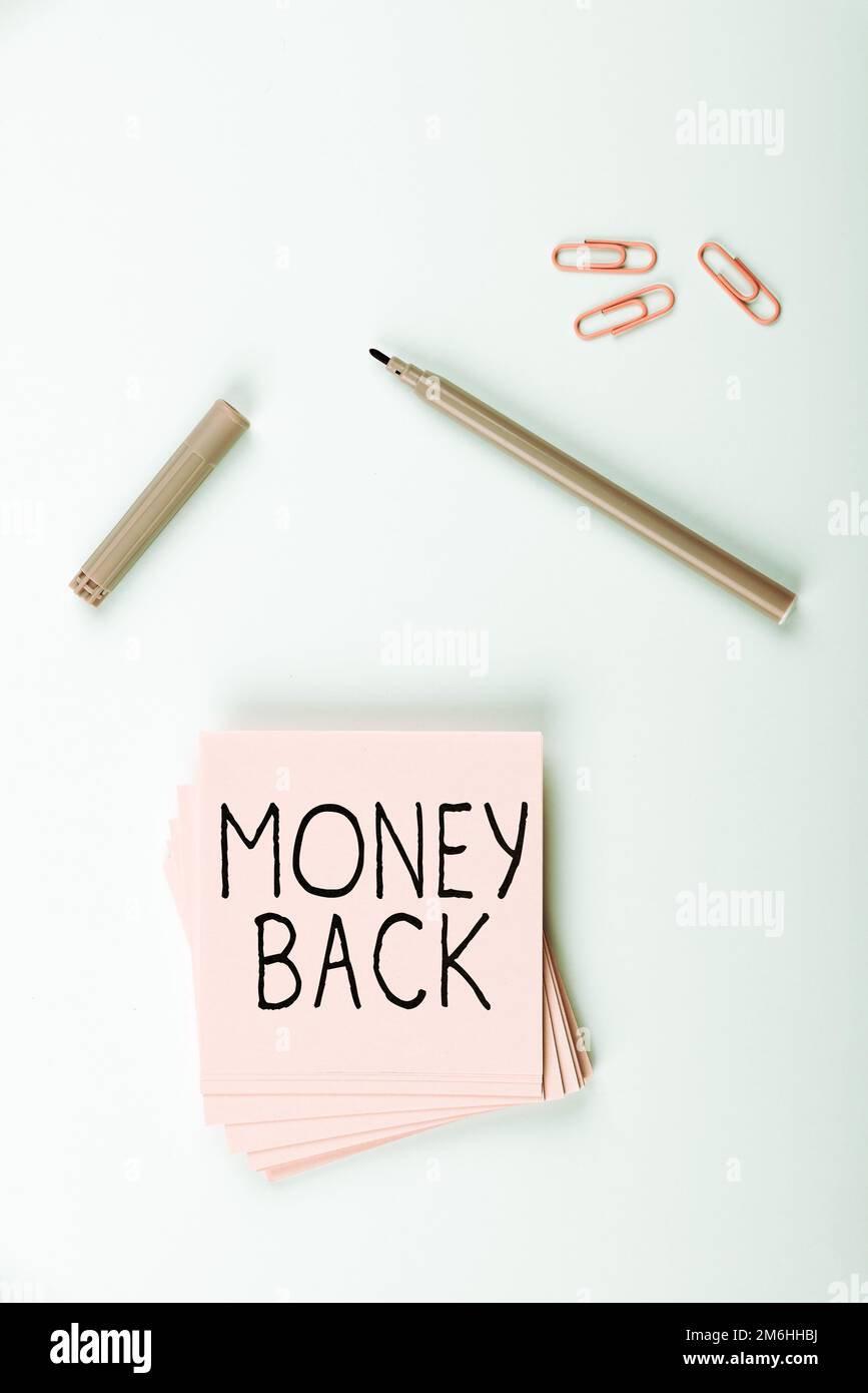 Writing displaying text Money Back. Word Written on get what you paid ...