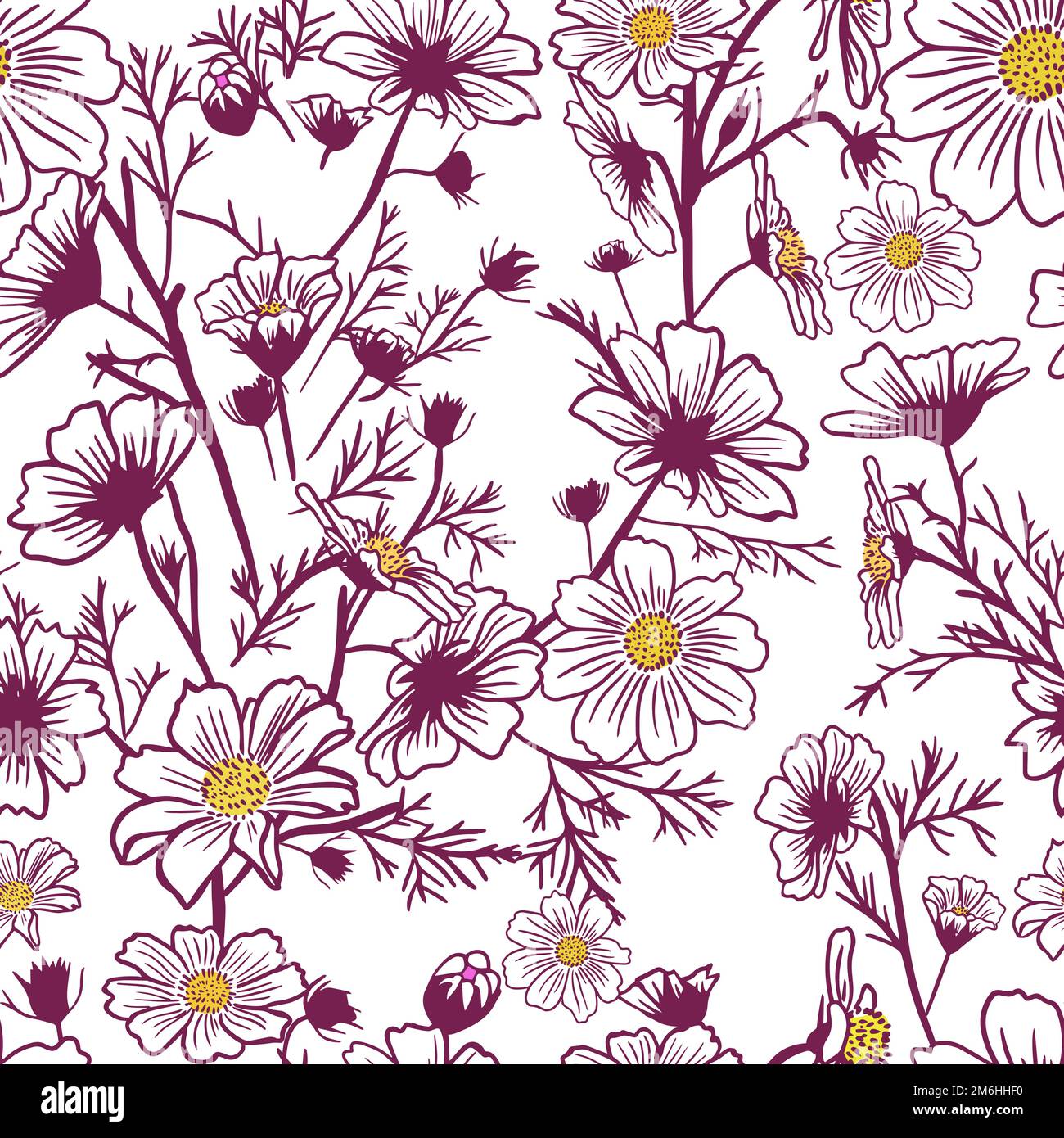 Vintage floral on a white background. Seamless pattern pink flowers ...