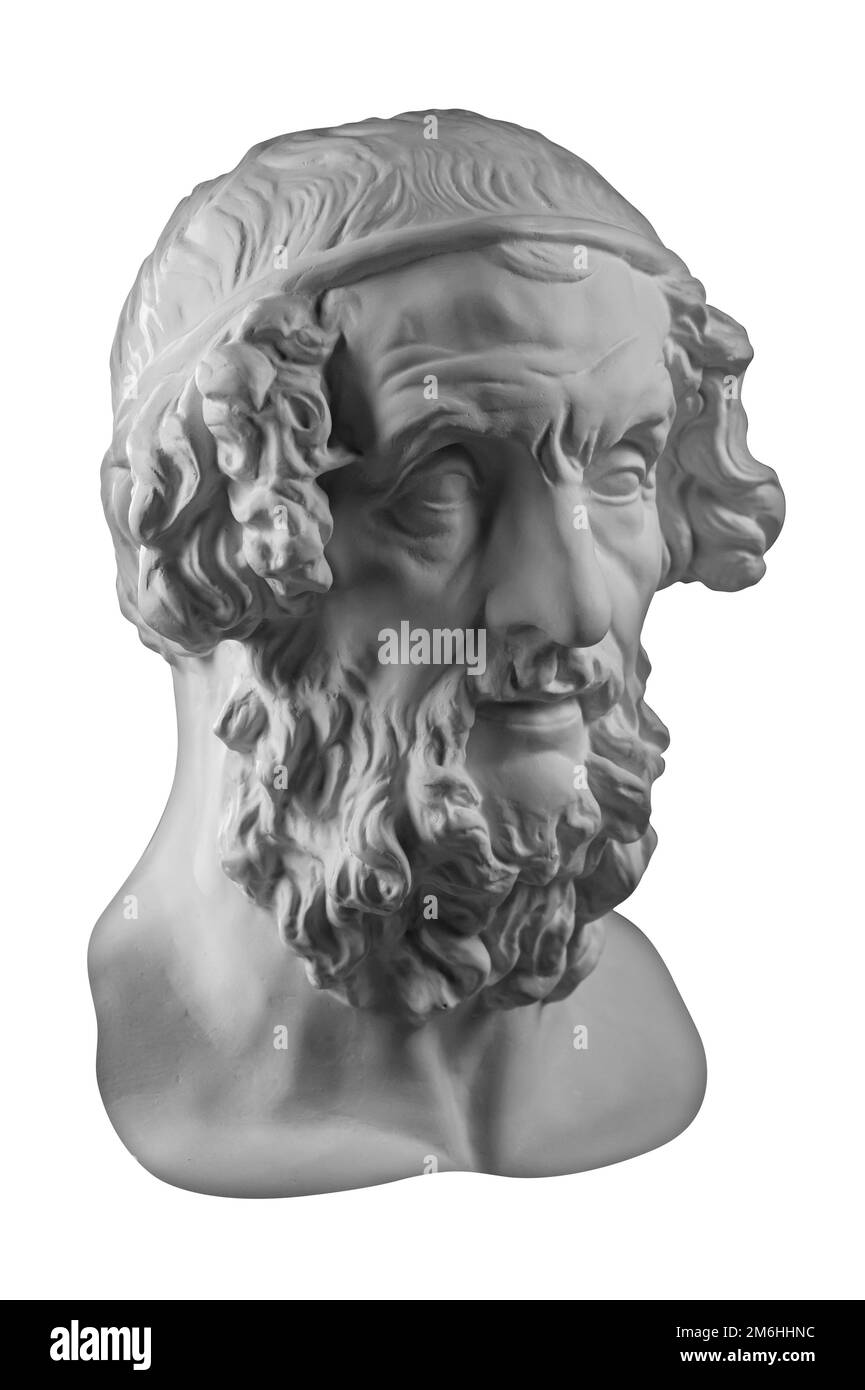 White gypsum copy of ancient statue Homer head for artists. Plaster ...