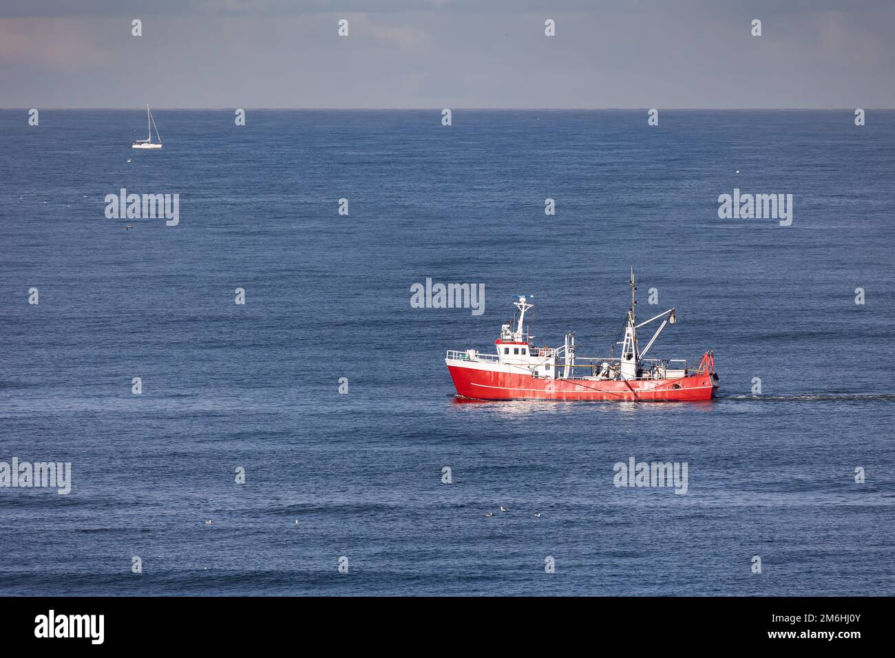 A red cutter the North sea close to Egmond aan Zee, Netherlands Stock ...