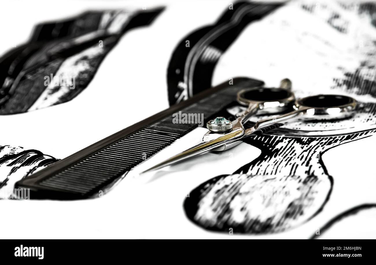 Barber comb and scissors ,hair cutting tools Stock Photo - Alamy