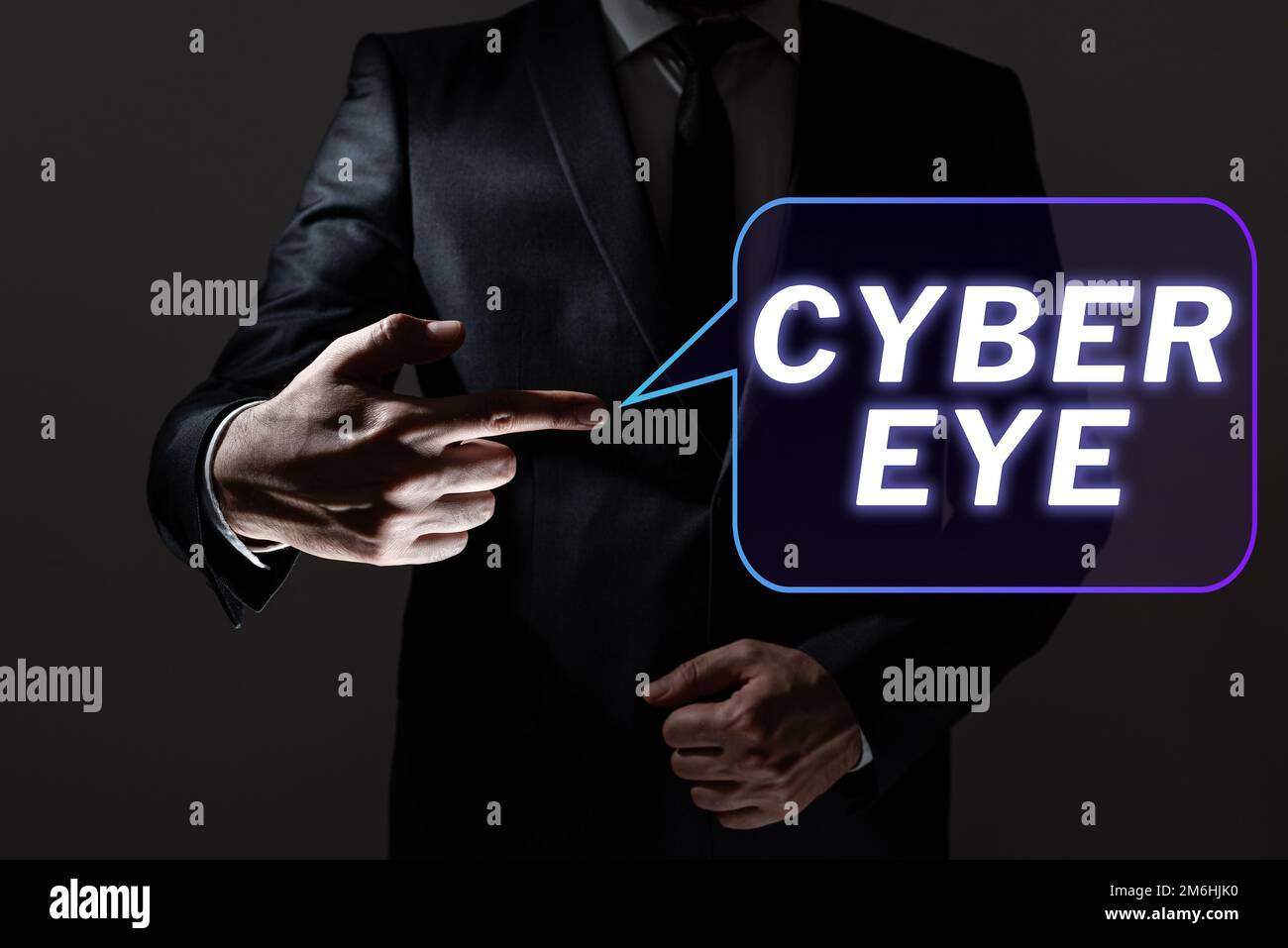 Text caption presenting Cyber Eye. Word Written on tool engages in ...