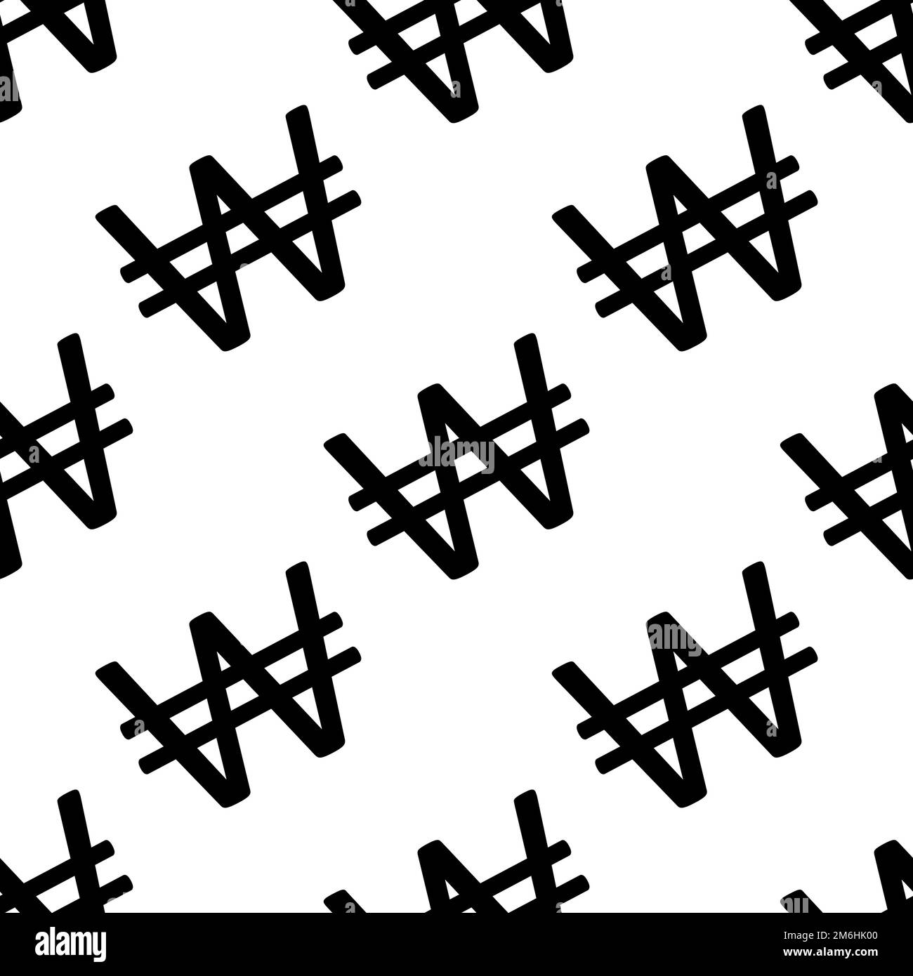 South Korean Won icon seamless vector pattern background. Black simple ...