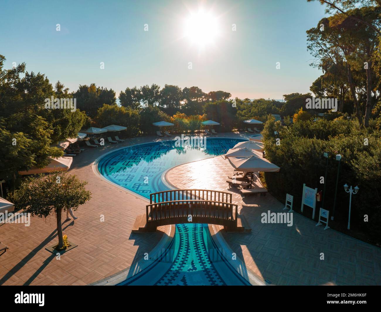 Aerial view of the outdoor swimming pool in a luxury hotel Stock Photo ...
