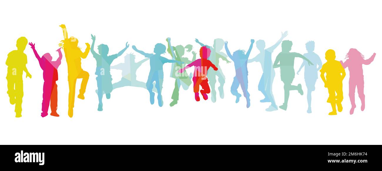 Illustration of a children group having fun together, isolated on white ...