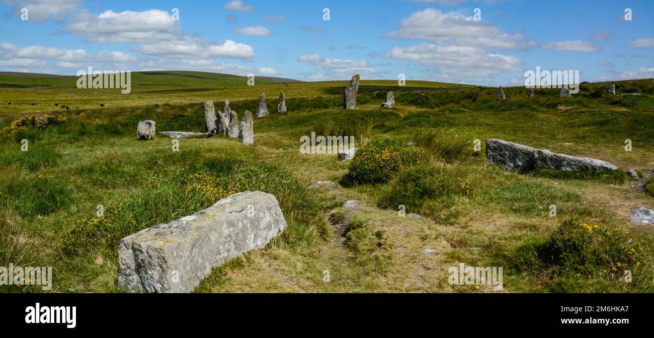 Scorhill Stone Circle on Gidleigh Common, Dartmor National Park Stock ...