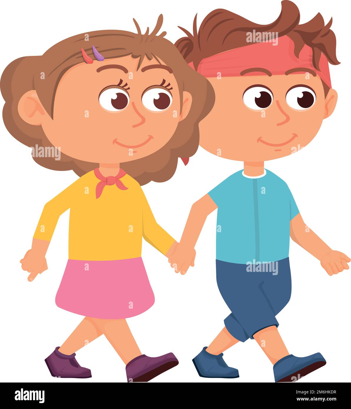 Boy and girl walking together. Cartoon children hold hands Stock Vector ...