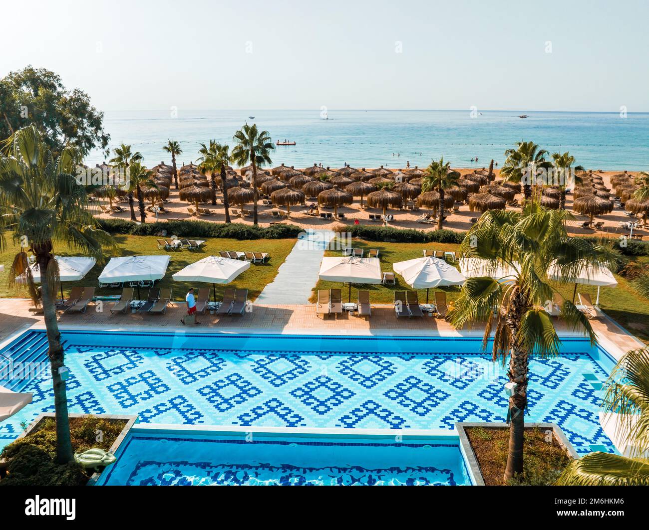 Aerial view of the outdoor swimming pool in a luxury hotel Stock Photo ...