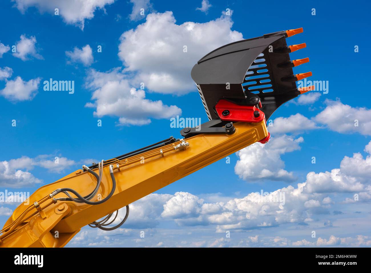 Excavator on construction site and truck at work Stock Photo - Alamy