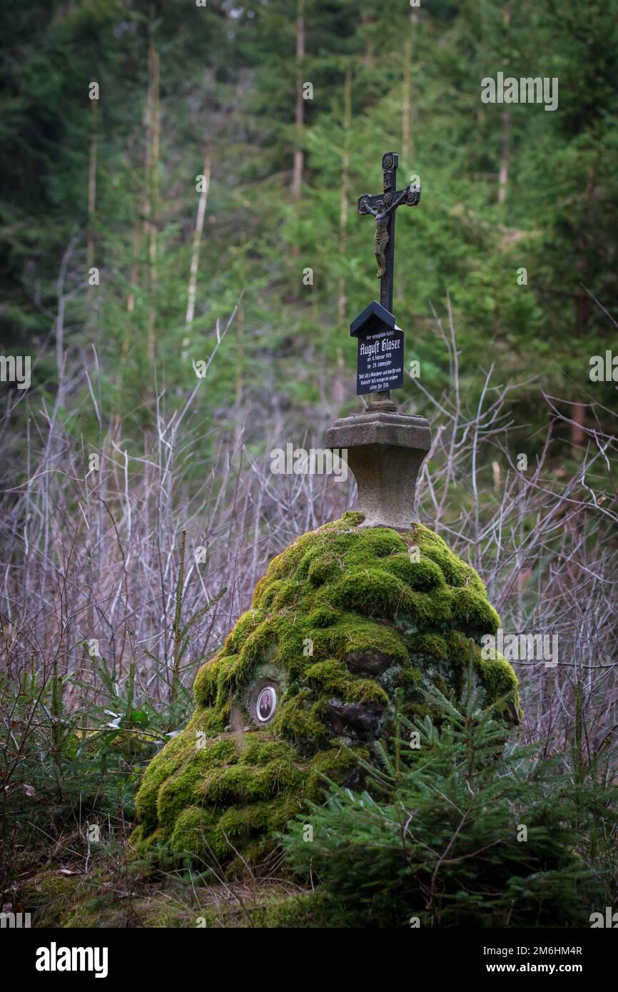 Memorial place for a forestry worker who died in a forest accident ...