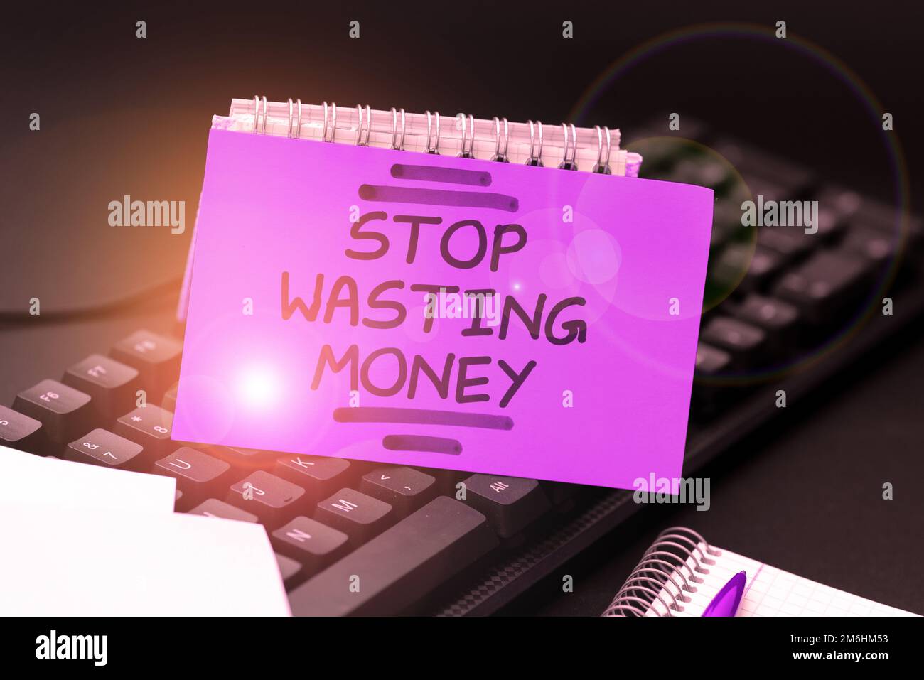 Sign displaying Stop Wasting Money. Business overview advicing person ...