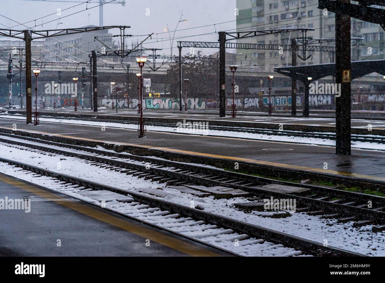 Northern Railway Station (Gara de Nord) during a cold and snowy day in ...