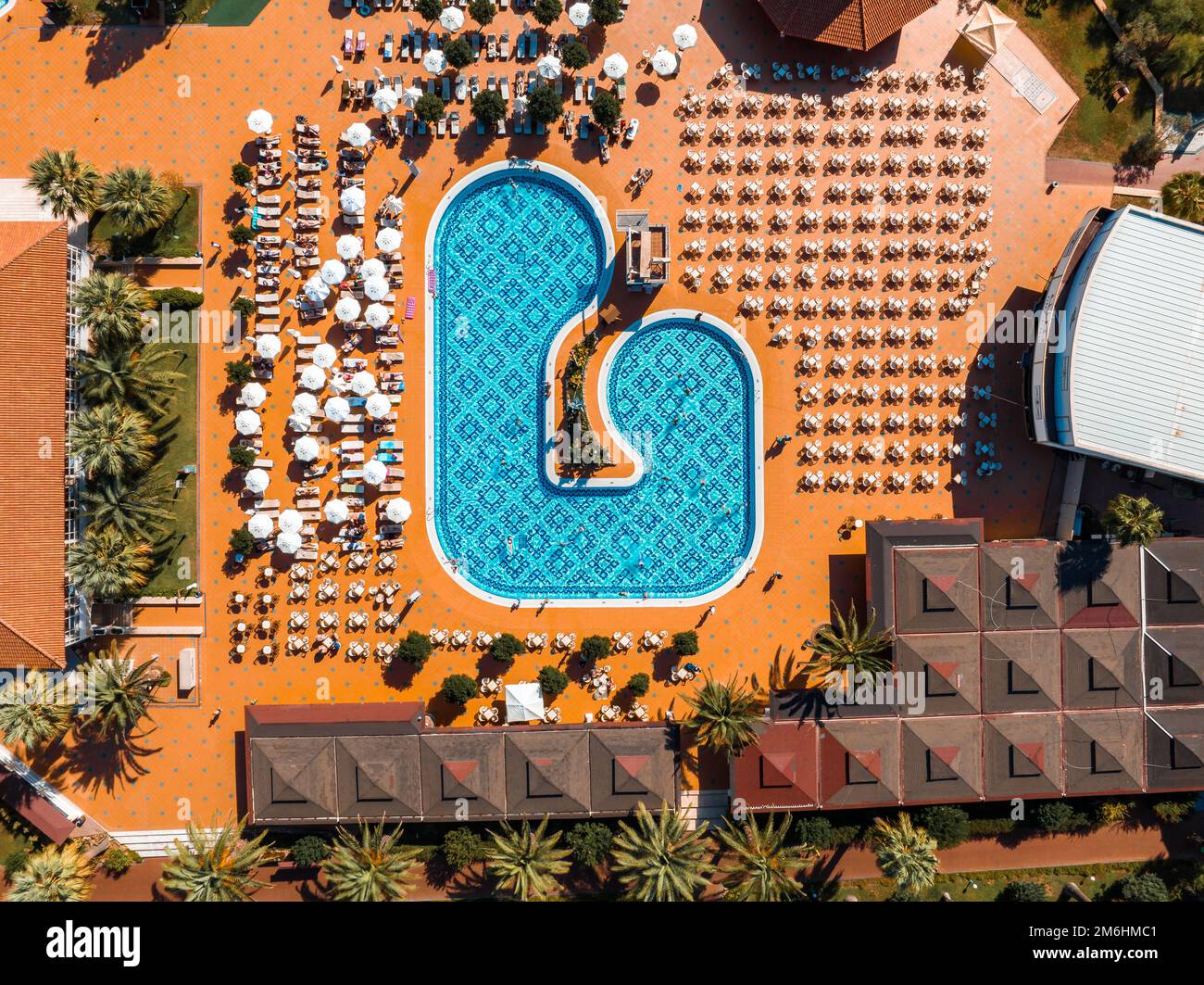 Aerial view of the outdoor swimming pool in a luxury hotel Stock Photo ...
