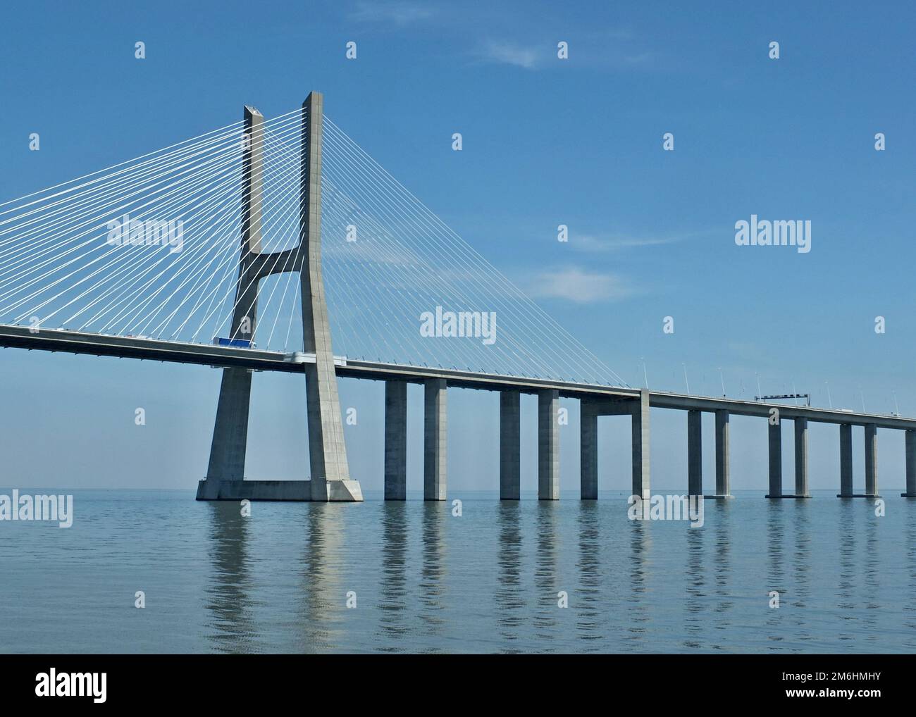 Vasco da Gama Bridge over the Tagus River in Lisbon - Portugal Stock ...