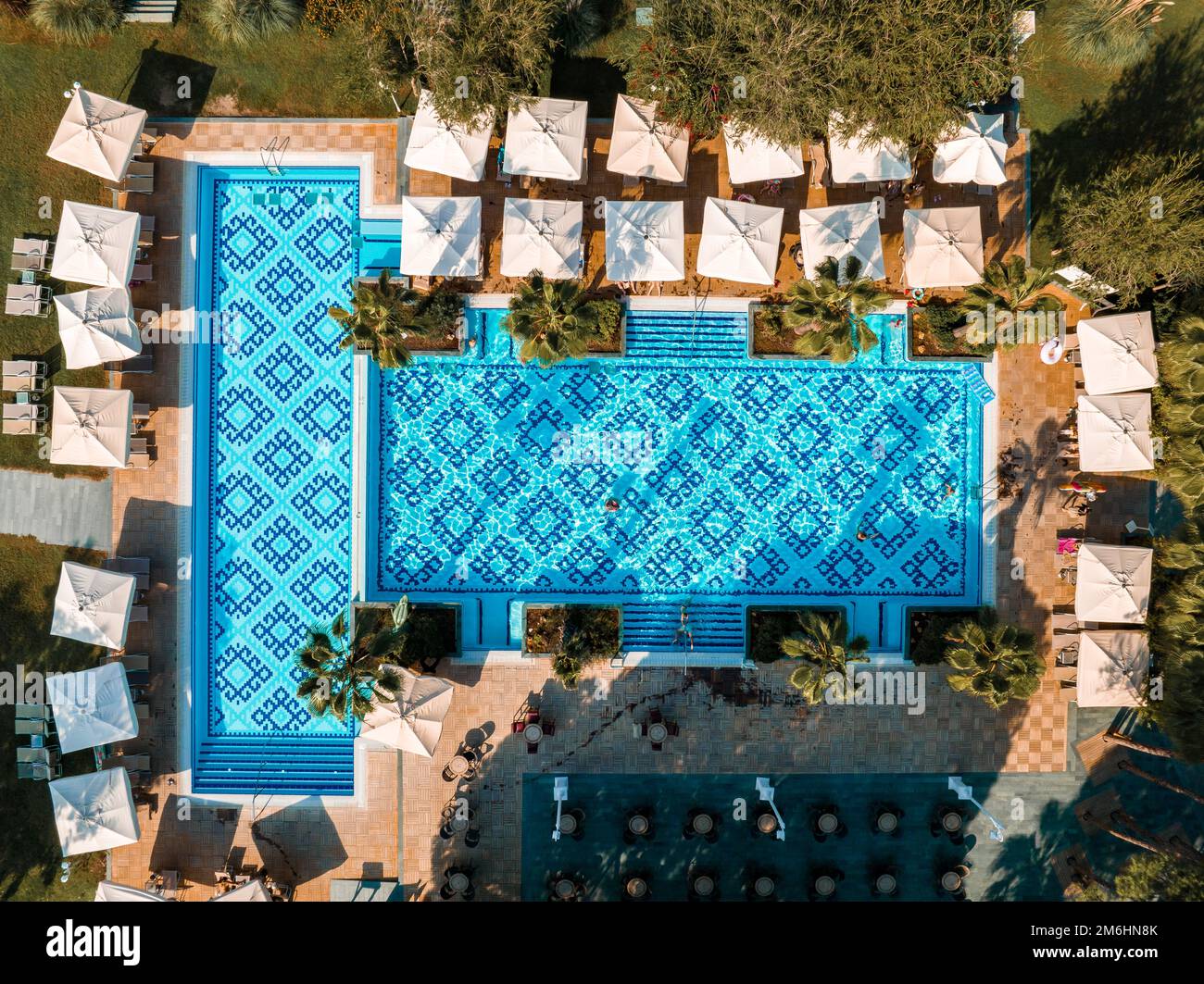 Aerial view of the outdoor swimming pool in a luxury hotel Stock Photo ...