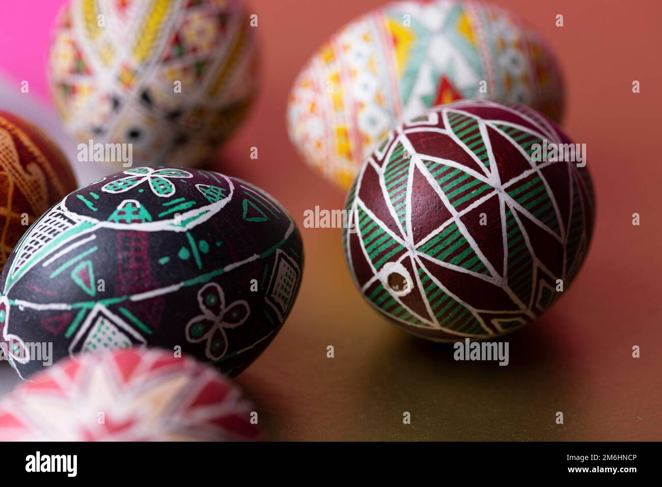 happy easter card. beautiful Easter egg Pysanka handmade Stock Photo ...