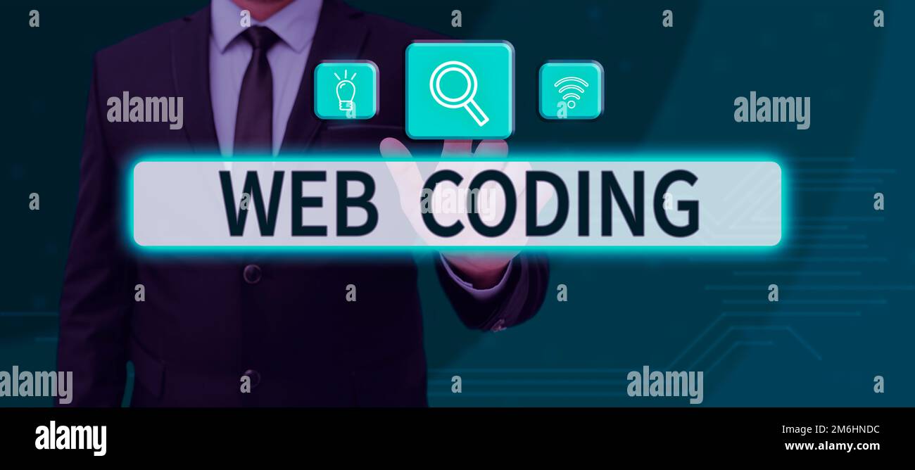 Hand writing sign Web Coding. Business showcase work involved in ...