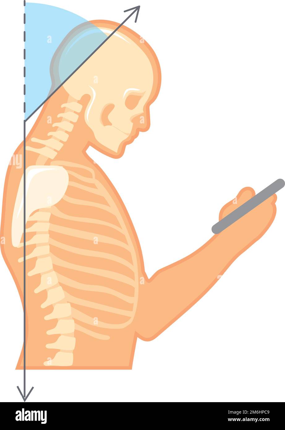 Neck position for smartphone using. Standing human posture isolated on ...