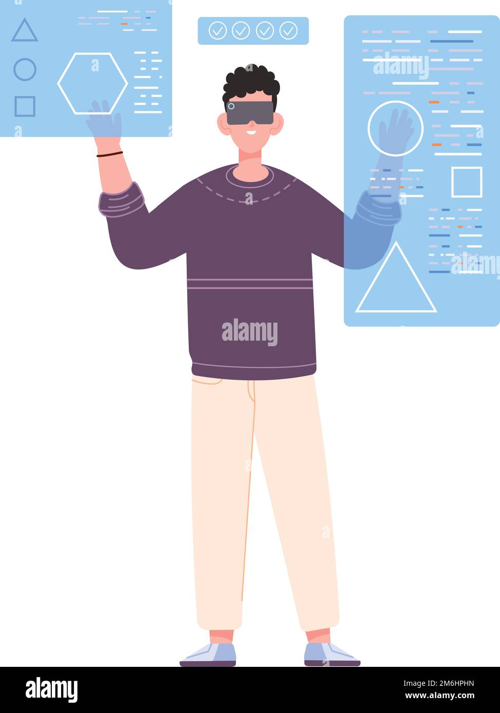 Man in vr headset studying math. Virtual engineering isolated on white background Stock Vector ...