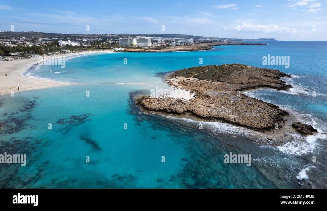 Aerial drone view of the coastline of empty beach in winter. Summer ...