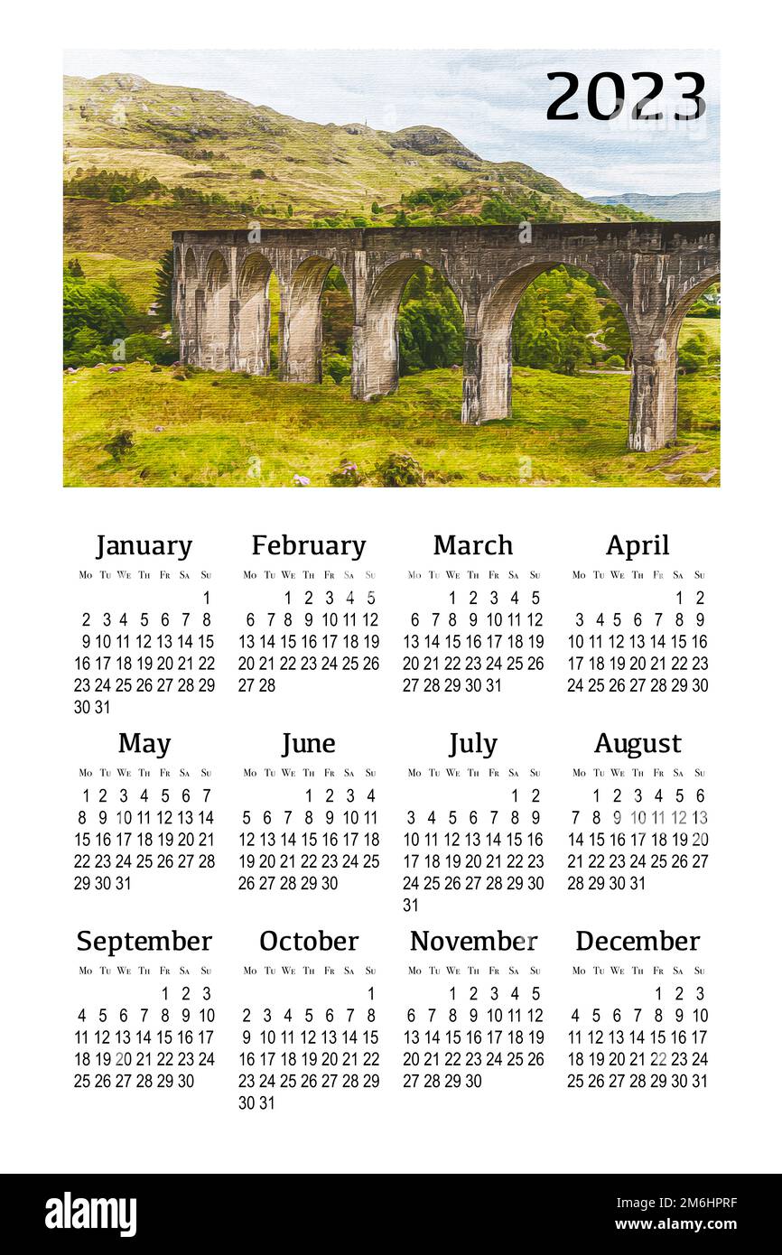 Calendar for 2023 on a white background for printing. Scotland, Great ...