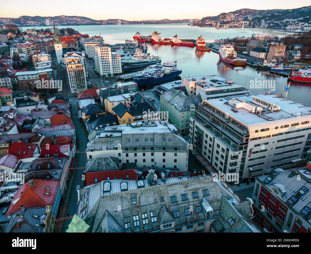 Traditional Scandinavian Architecture. Old Town of Bergen at Sunrise ...