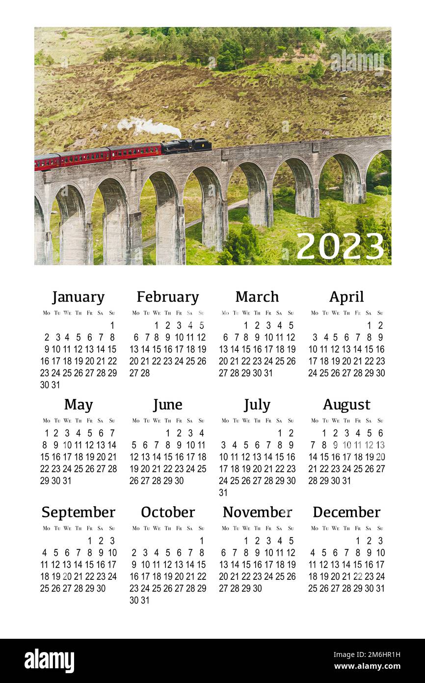 Calendar for 2023 on a white background for printing. Scotland, Great ...