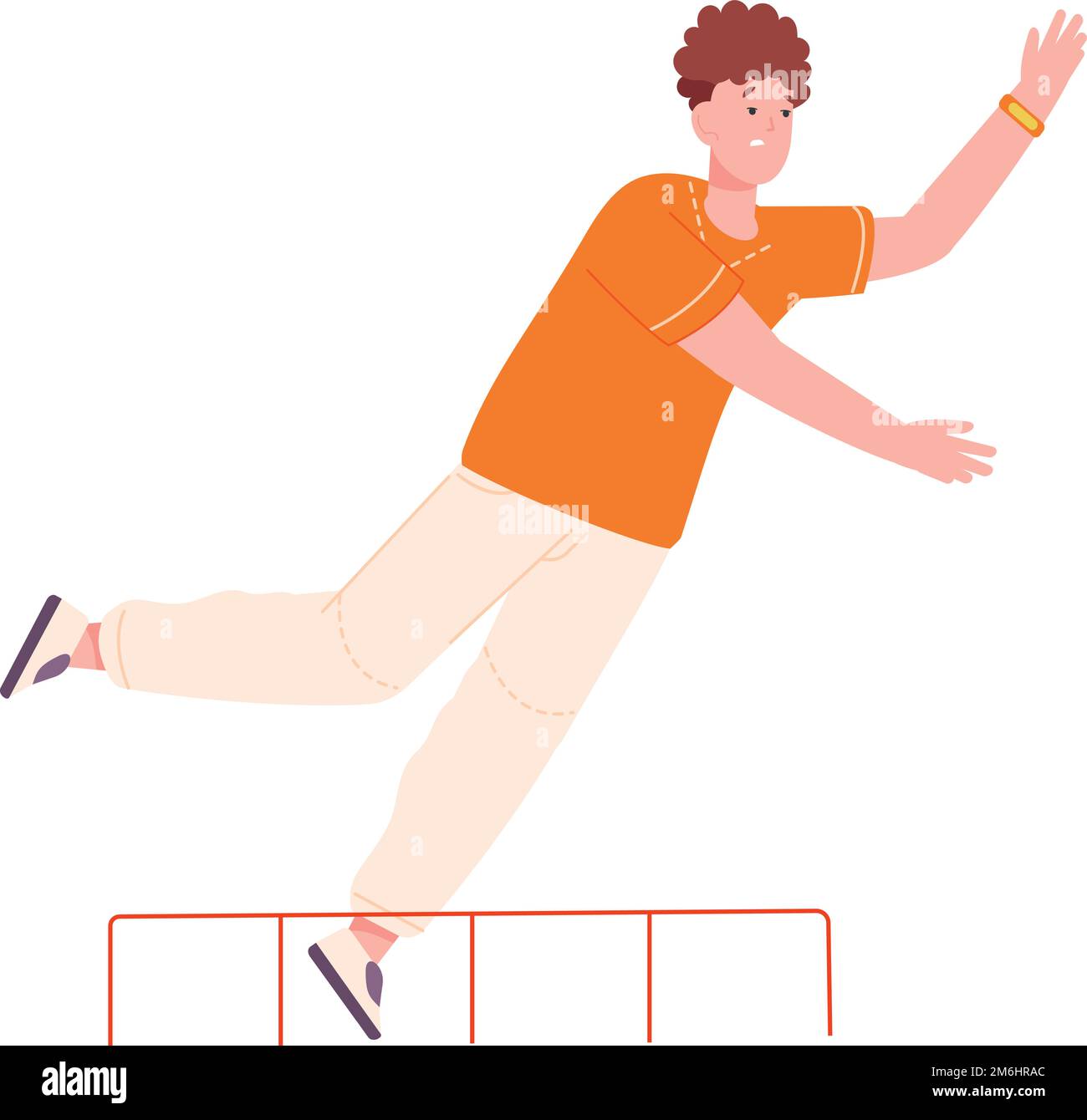 Young man stumbling and falling down. Floor crash isolated on white ...