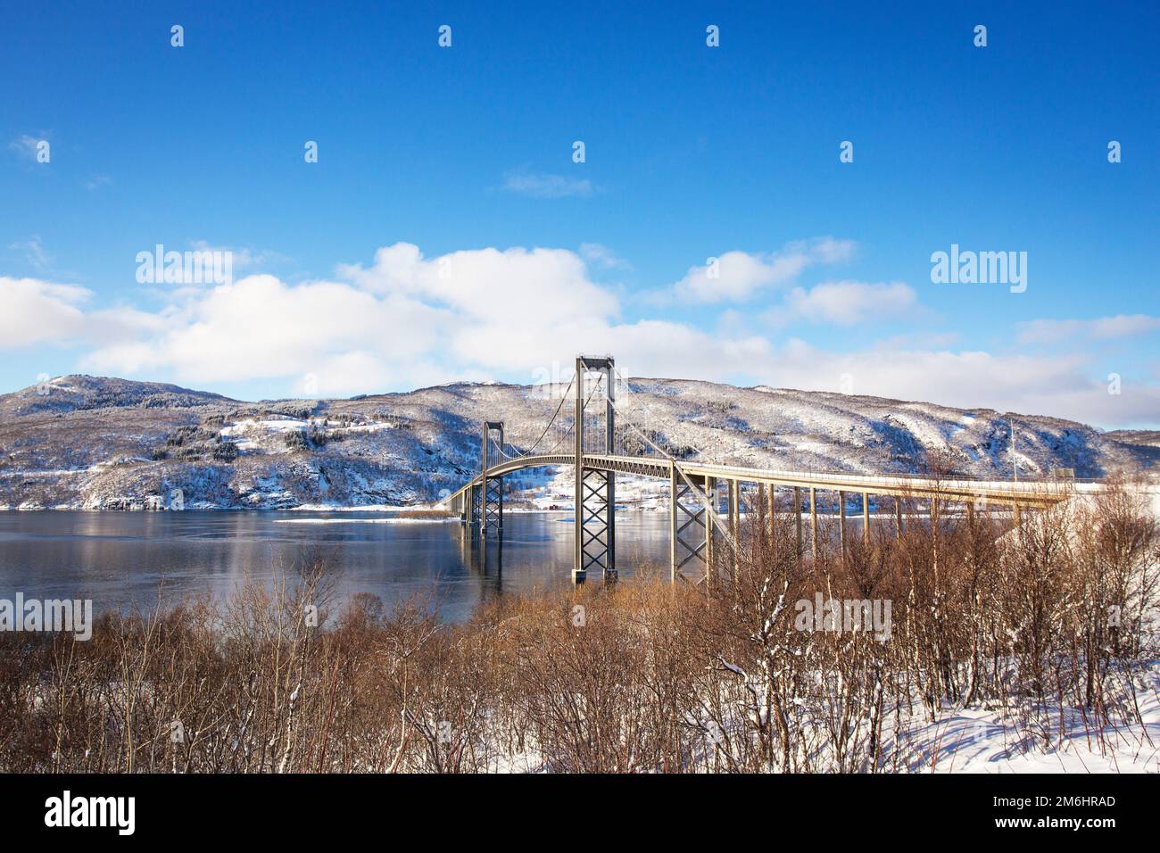 beautiful norwegian landscape - Suspension bridge between islands in ...