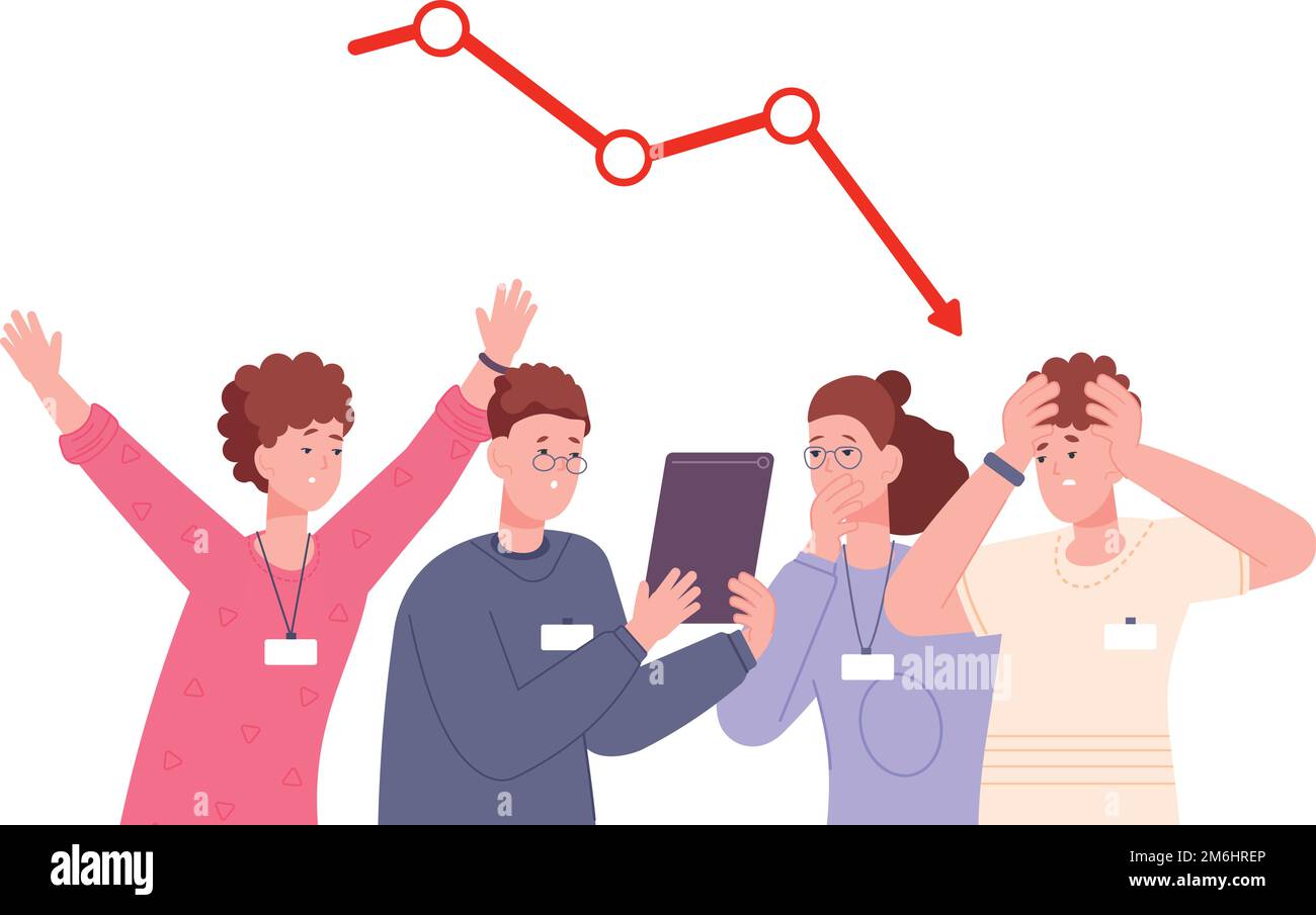 Financial decline. Team panicking. Stressed collegues scared isolated ...