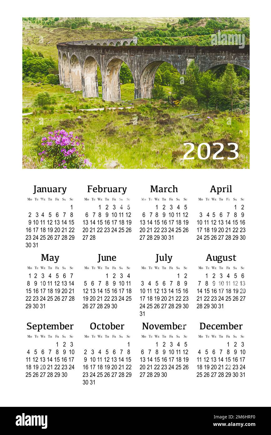 Calendar for 2023 on a white background for printing. Scotland, Great ...