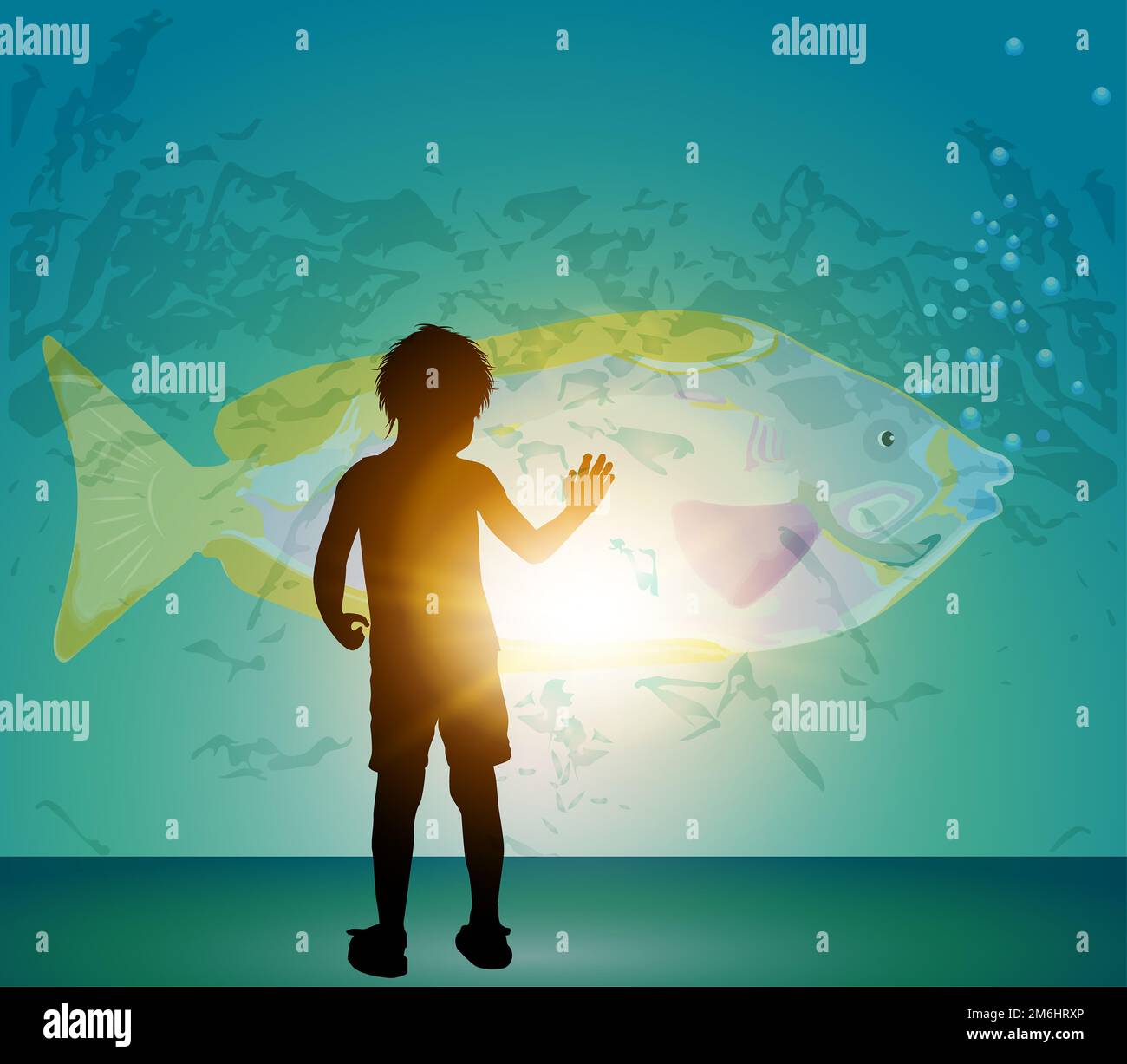 Boy and ocean fish Stock Photo - Alamy