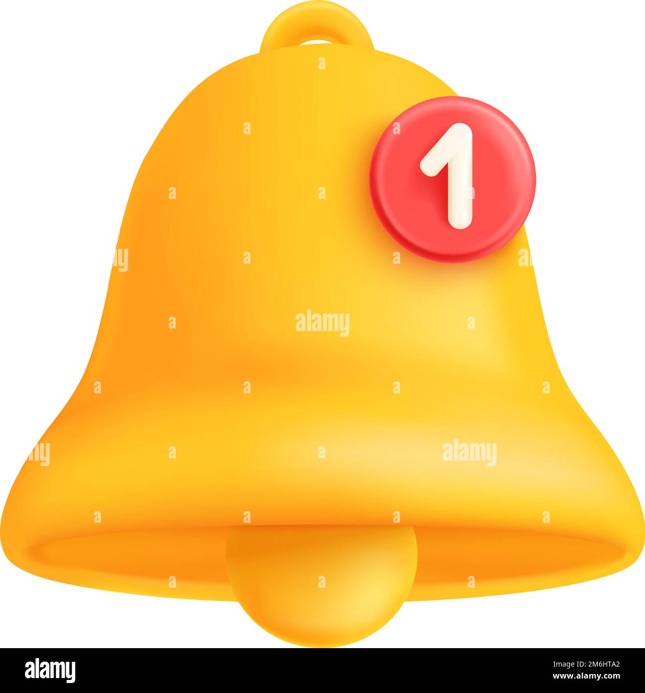 Notification 3d icon. Yellow ring bell symbol isolated on white ...