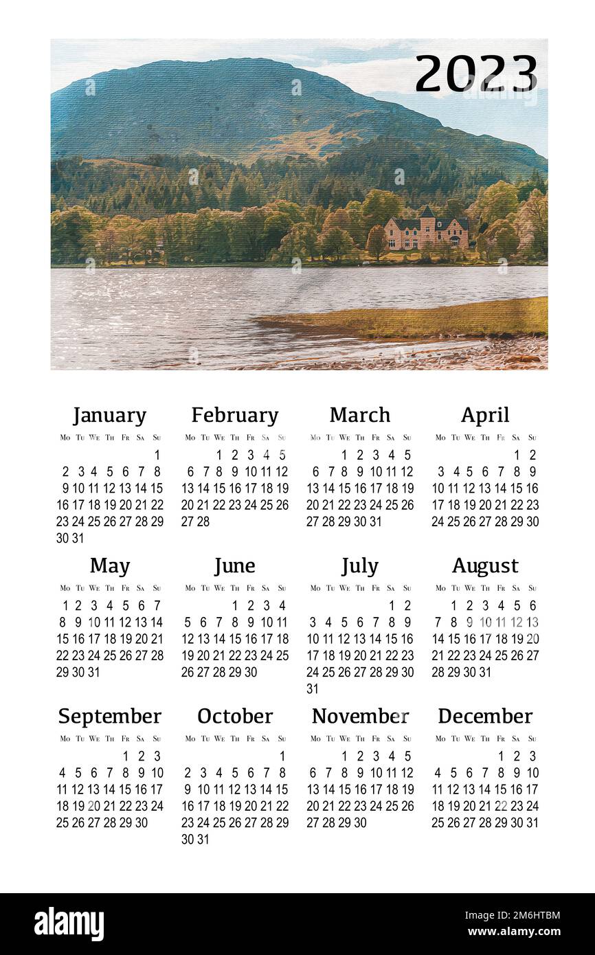 Calendar for 2023 on a white background for printing. Scotland, Great ...